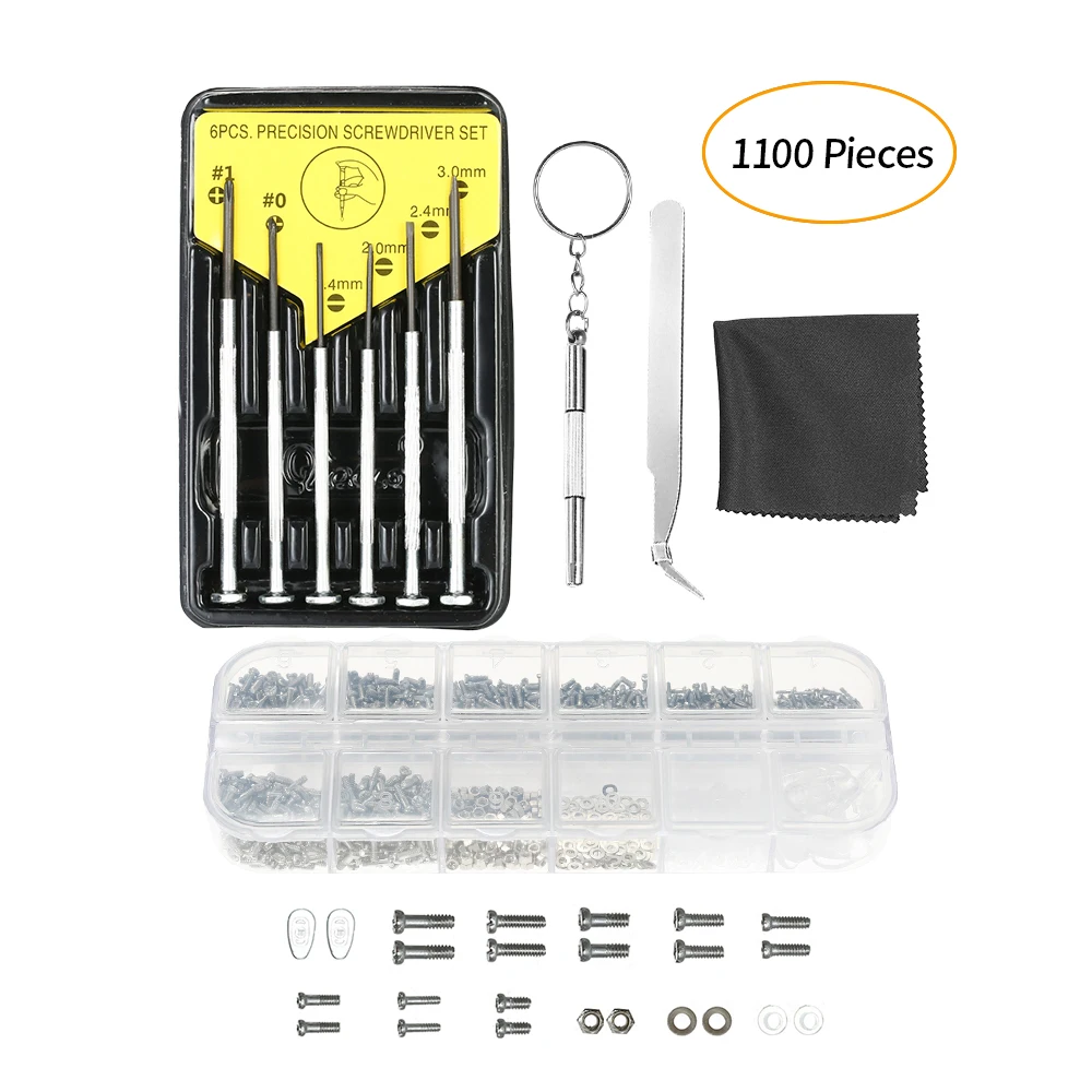 Hand Tool Set Eyeglass Repair Kit 1220pcs Glasses Micro Screws Nuts And Nose Pads Set Tweezers