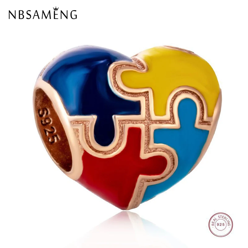 NBSAMENG 100% 925 Sterling Silver Charm Colorful Autism Awareness ...