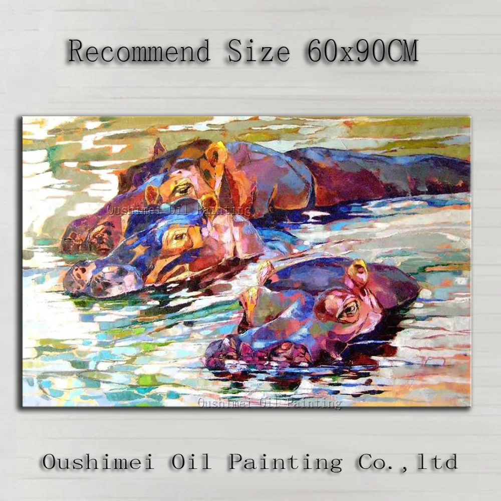 Free-Shipping-High-Quality-Modern-Impression-Hippo-Oil-Painting-On ...