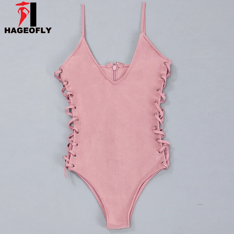 Hageofly Sexy Hollow Out Bandage Bodysuit Women Club Bandage Bodysuit