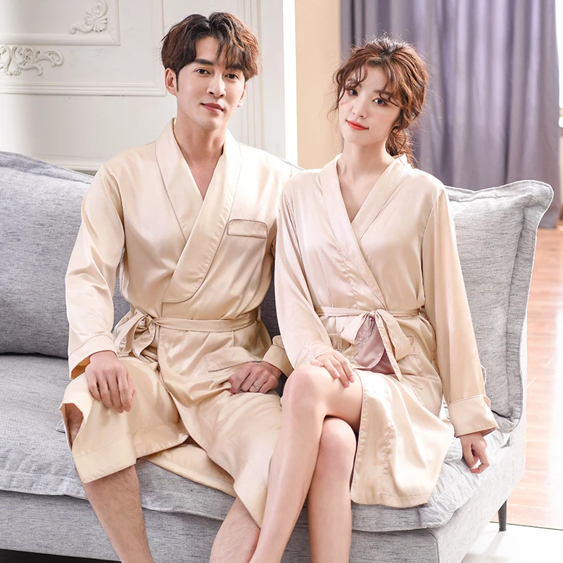 Silk Kimono Robes For Couples Satin Bathrobe Long Silk Robes For