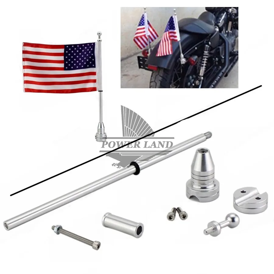Chrome-Motorcycle-Bike-Rear-Mounting-Pole-USA-American-Flag-For-Harley ...