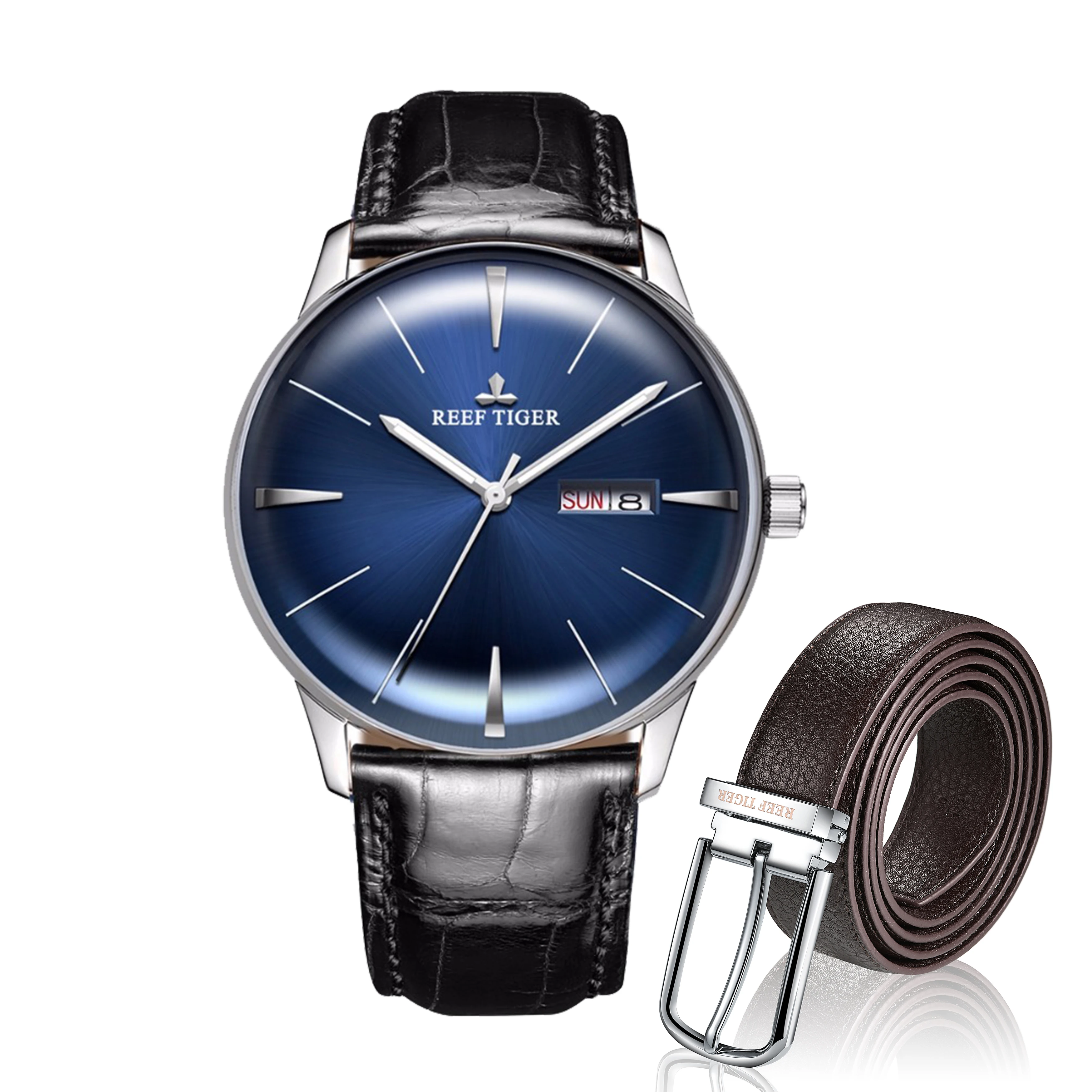 Reef Tiger Classic Heritor Blue Dial Steel Mens Automatic Watch And ...