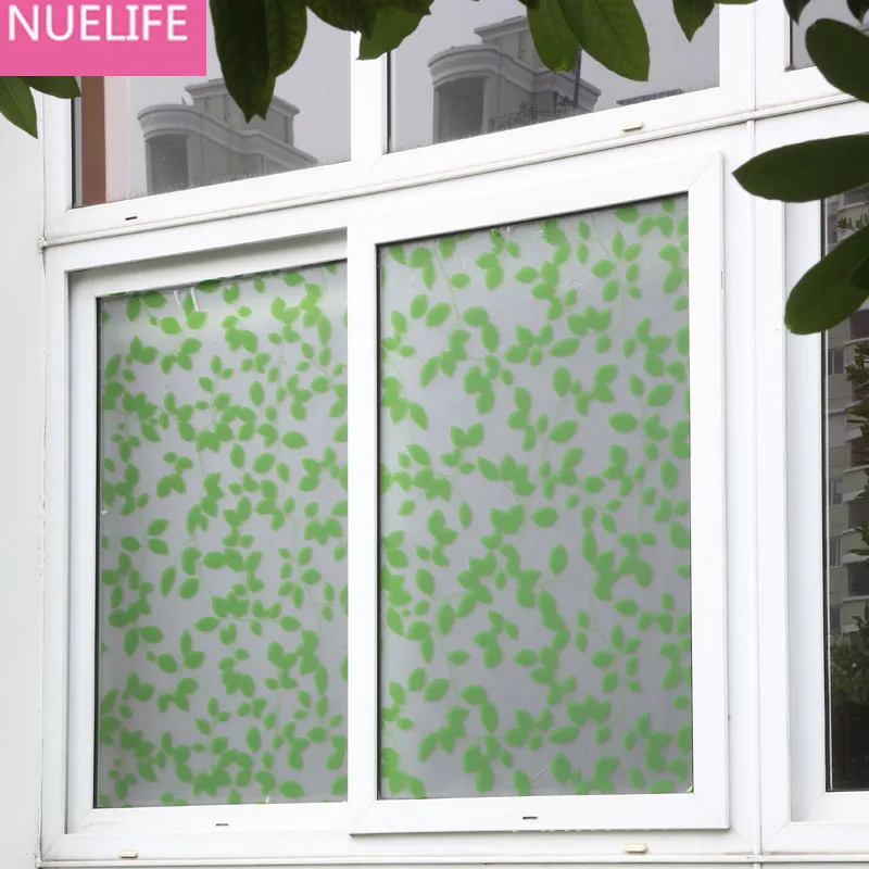 Green 45x100cm Leaf Pattern Glass Film Living Room Bedroom Balcony ...