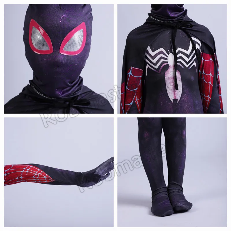 3D Printed Children Gwenom Cosplay Costume Hooded Zentai Girls Venom ...