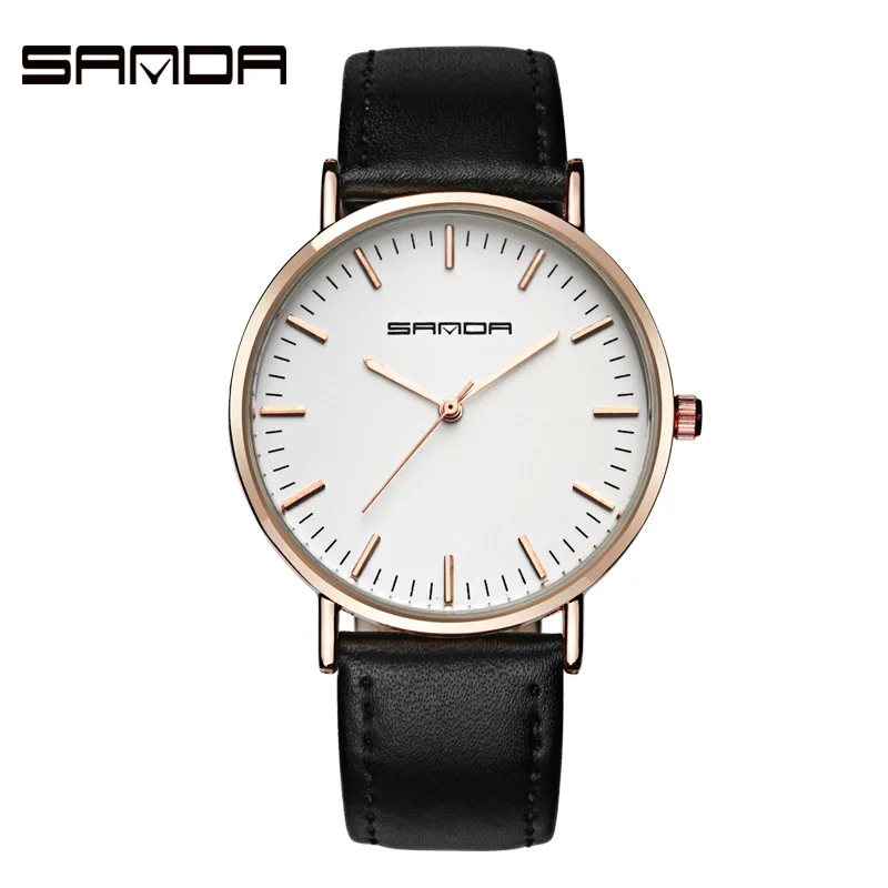SANDA Fashion Simple Style Genuine Leather Waterproof Black Brown Gold ...