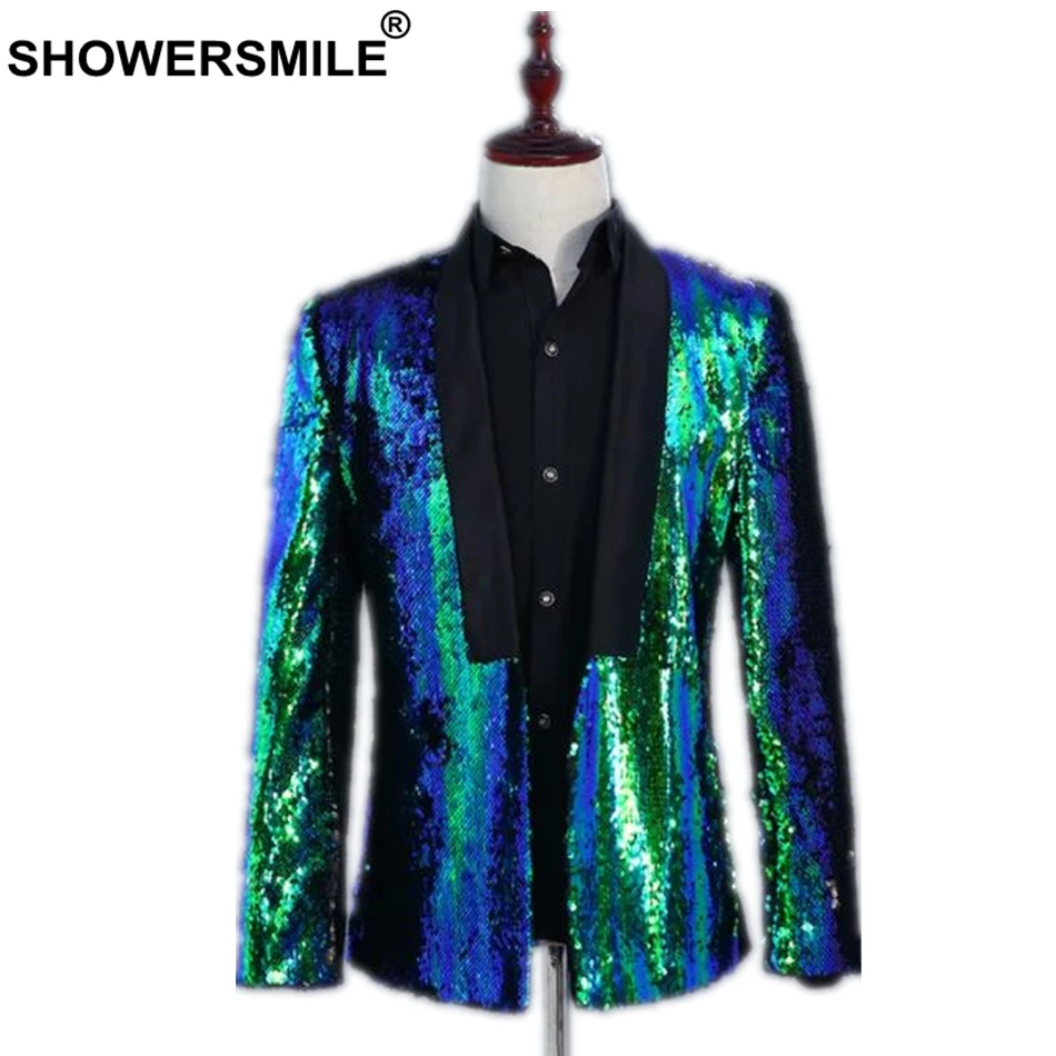 SHOWERSMILE Mens Stage Jackets Two color Sequin Blazer Men Fashion ...