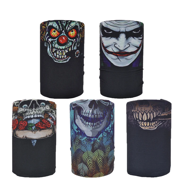 5 PCS Skull Face Tube Mask Neck Breathable Biker Seamless Clown Bandana ...