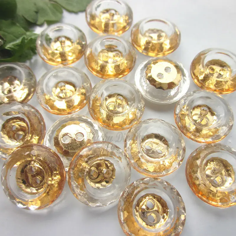 200pcs 12.5mm 2 holes gold bottom transparent acrylic decorative ...