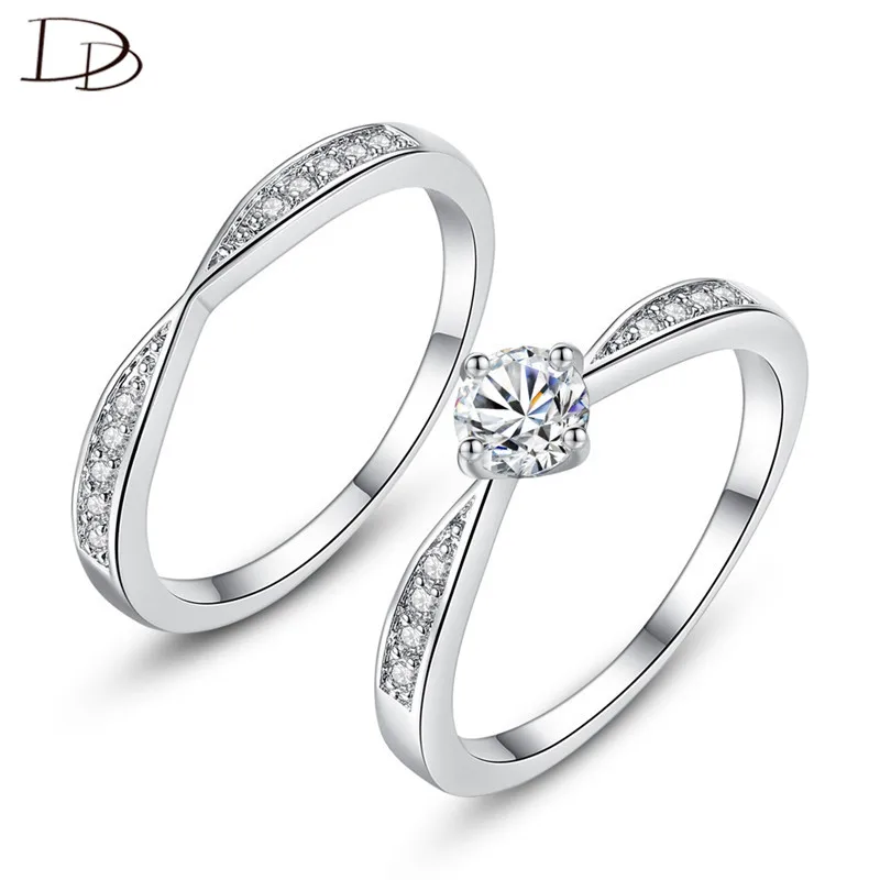 DODO-X-Shaped-Lovers-Set-Ring-2Pcs-Four-Claw-AAA-Zircon-Rings-Set-For ...