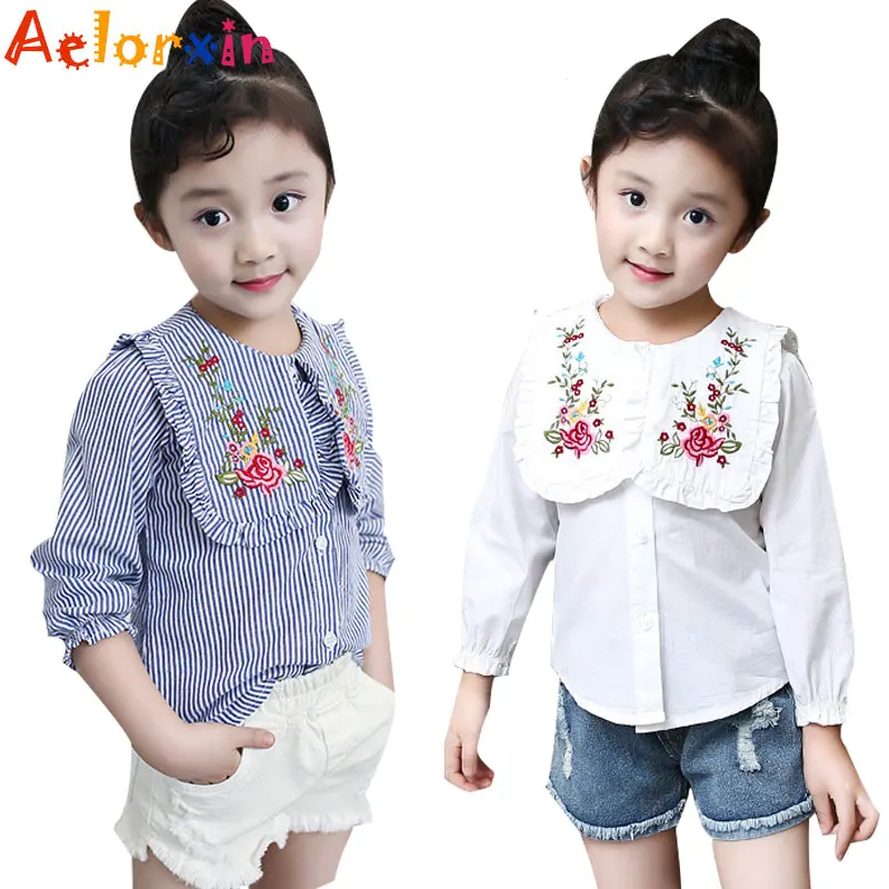 Children Embroidered Blouses For Girls Clothing Long Sleeve Striped ...