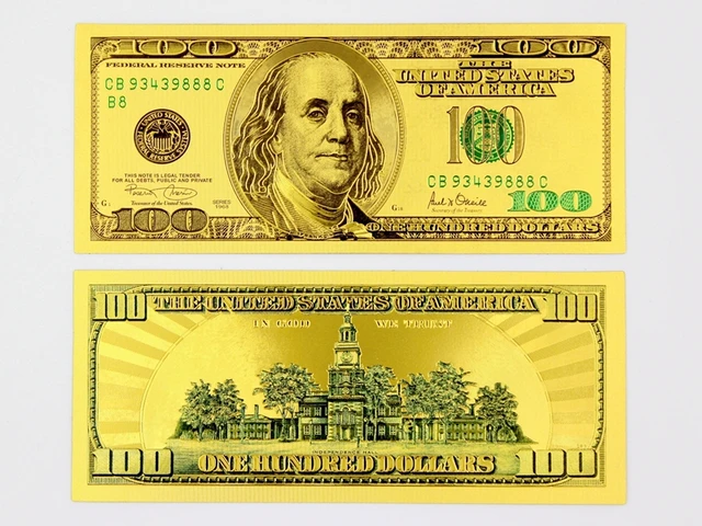 America USD $100 DOLLAR Bill 99.9% Gold Banknote 24K Color gold on ...