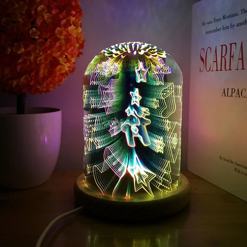 Colorful Wooden Creative Night Light LED Starlight Night Light 3D Glass ...