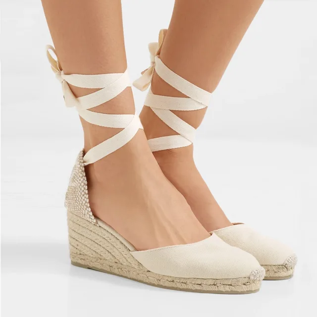 2019 Ankle Strap Espadrille Sandals Women Wedge Sandals Canvas Platform ...