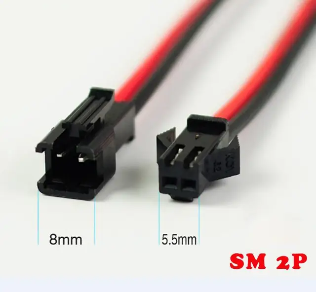 SM 2P Connector Cable for LED 2.54mm pitch Male to Female Plug be a pair Wire lenght 12cm ...