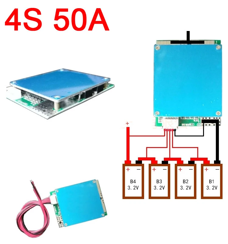 4S 12V 50A Lifepo4 lithium iron phosphate BMS battery protection board w balanced 3.2v 4 cell ...