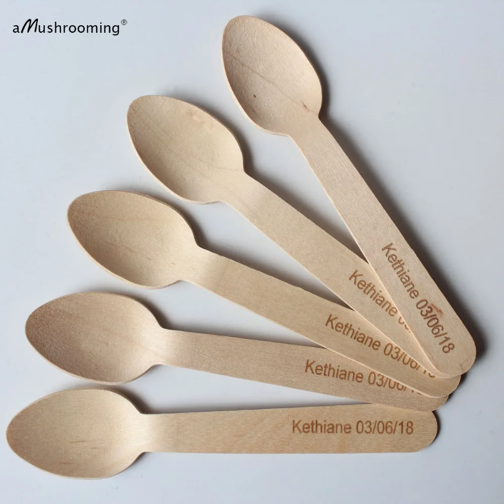 25 Personalize Wooden Utensils Ice Cream Spoons 14cm Bamboo Safari ...