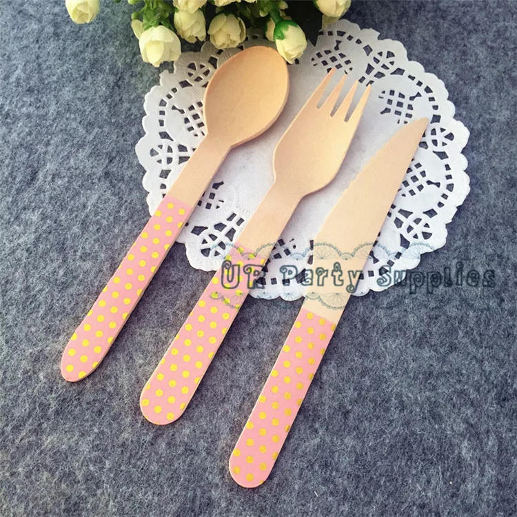 New! Pink and Foil Gold Dot Wooden Spoons Set for Cupcake Princess ...