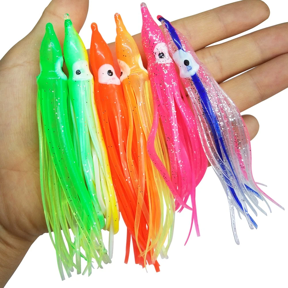 20 Pieces Rubber Squid Skirts 5cm 9cm 11cm Octopus Soft Fishing Lures Tuna Sailfish Baits Mix ...