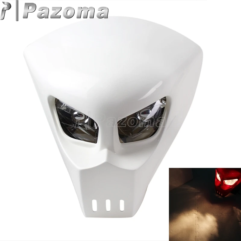 White Motorcycle Skull Front Headlight Streetfighter Custom Street Bike ...