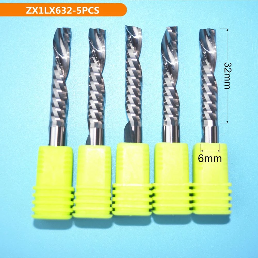 5 Pcs-6*32mm One Single Flute Down Cutter,left Helical Carbide Milling ...