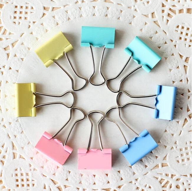 20PCS 15mm Colorful mini stainless metal binder clips paper Clip Office ...
