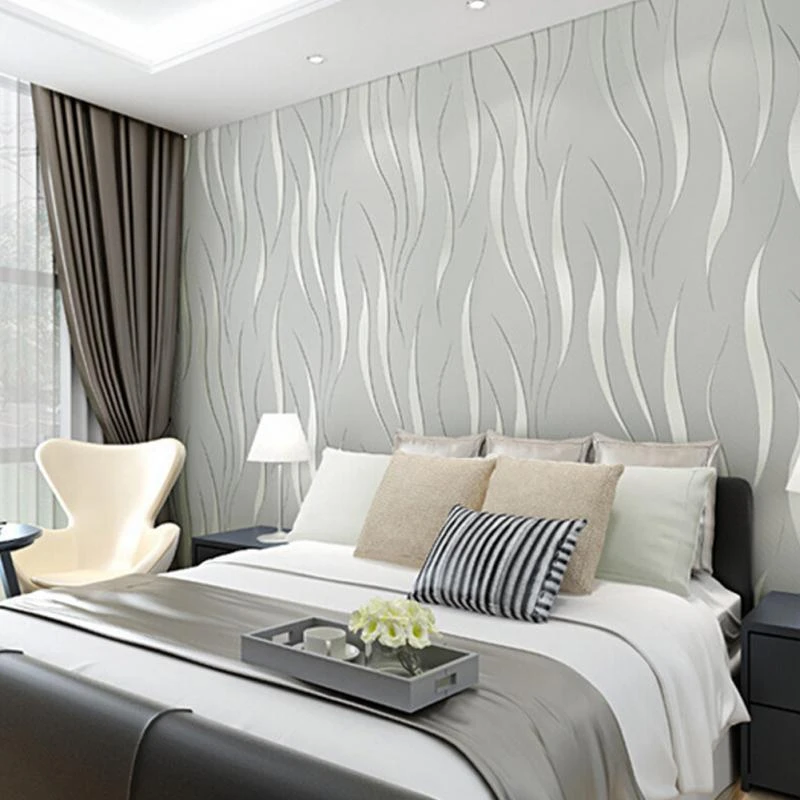 3D Luxury Wave Flocking Wallpaper Rolls Non woven Bedroom Improvement ...