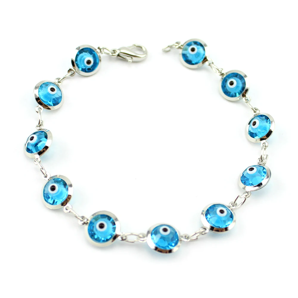 LUCKYMOJO Turkish Evil Blue Eye Bracelet Crystal Blue Beads Women ...