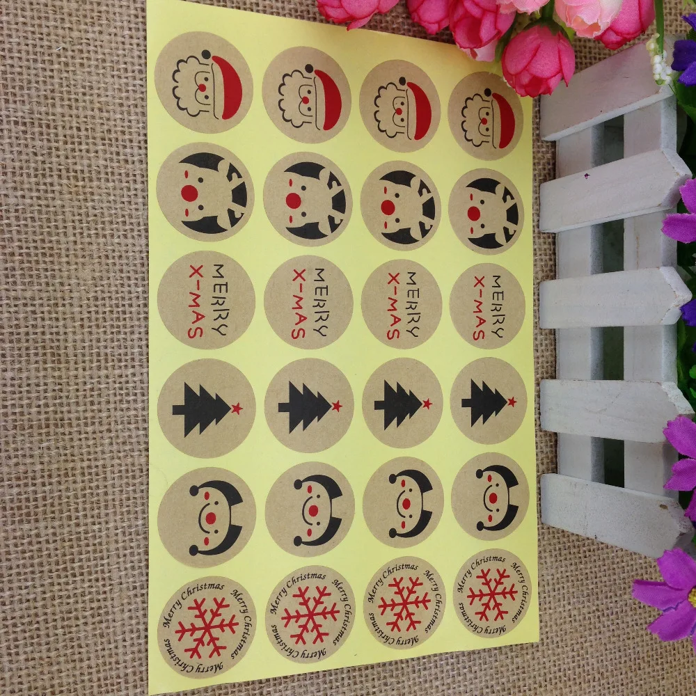 500PCS/lot Round 3CM stickers Merry Christmas Gift Packing kraft paper ...