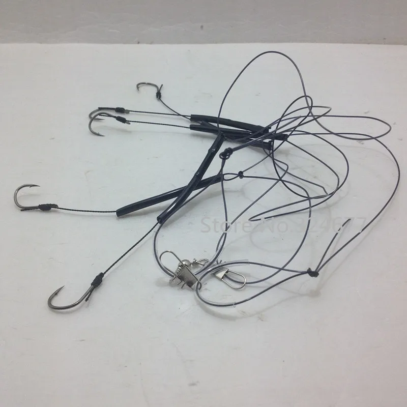 Fishing wire barbed string hooks 5 carbon steel treble hook fishing ...