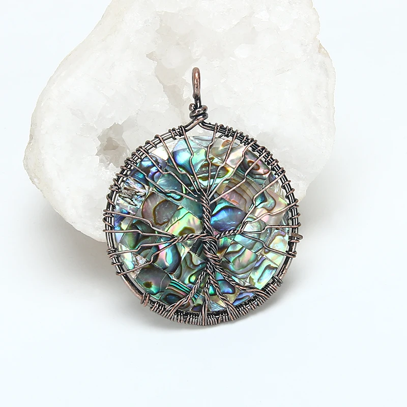 Natural Abalone Shell Nacar Concha Pendant Tree Of Life Antiqued Copper ...