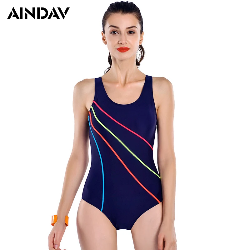 New Arrival Athlete Striped Bathing Suit Swimming Suit For Women One
