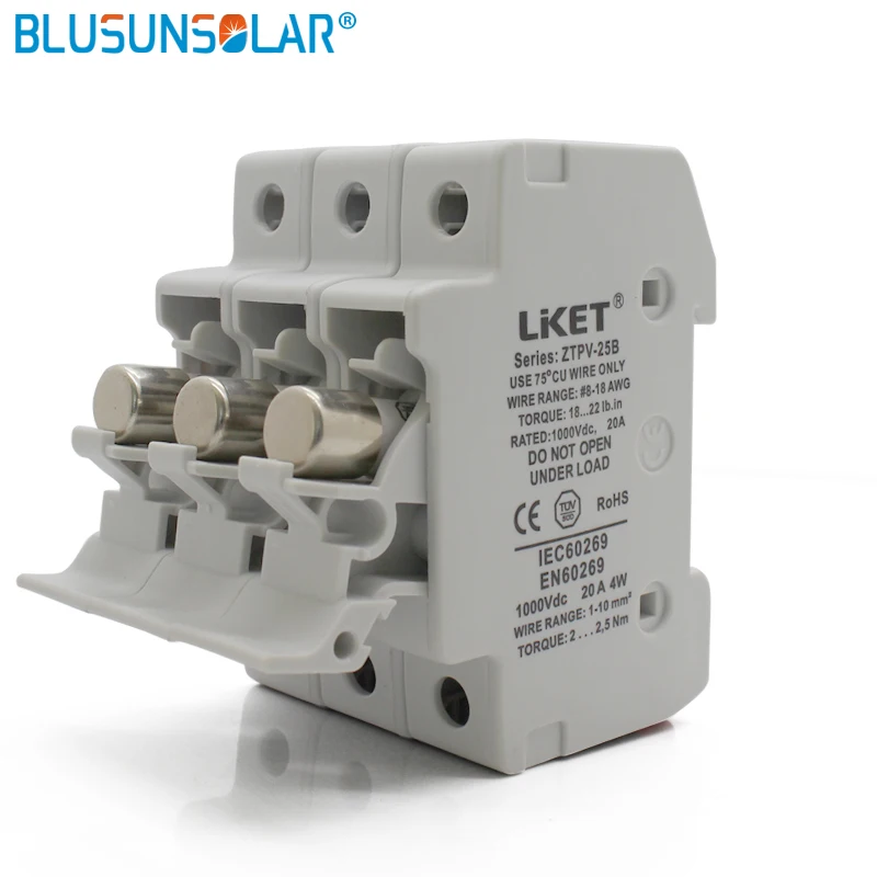 BLUSUNSOLAR 1000V DC 10x38mm Solar PV Three Fuse Holder With DC Fuse ...
