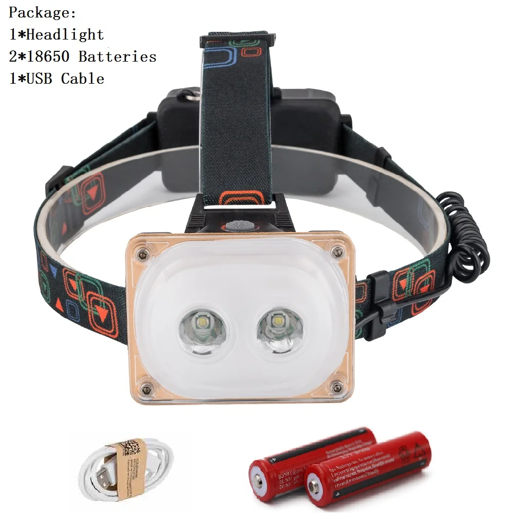 Faro LED USB con Zoom 2 x T6, Con 3 modos linterna de cabeza, lámpara ...