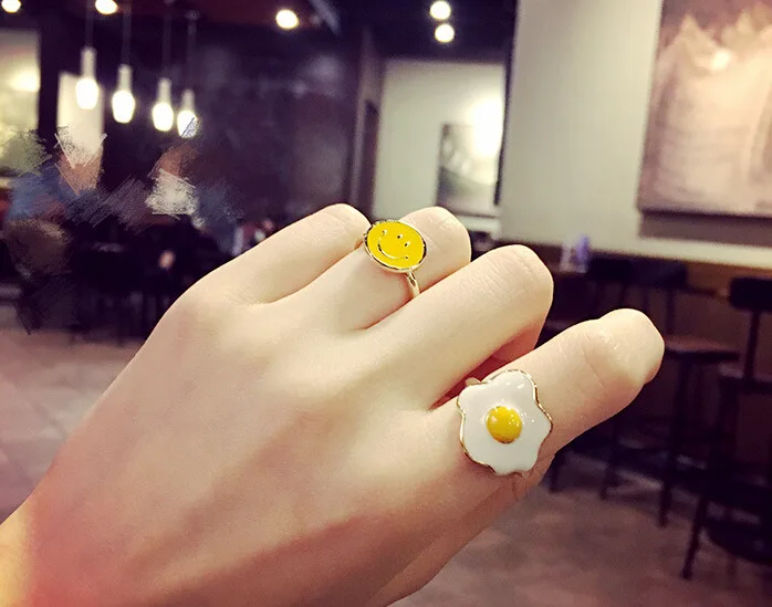 kawaii Trendy creative personality cute simple rings egg smile 2pcs ...