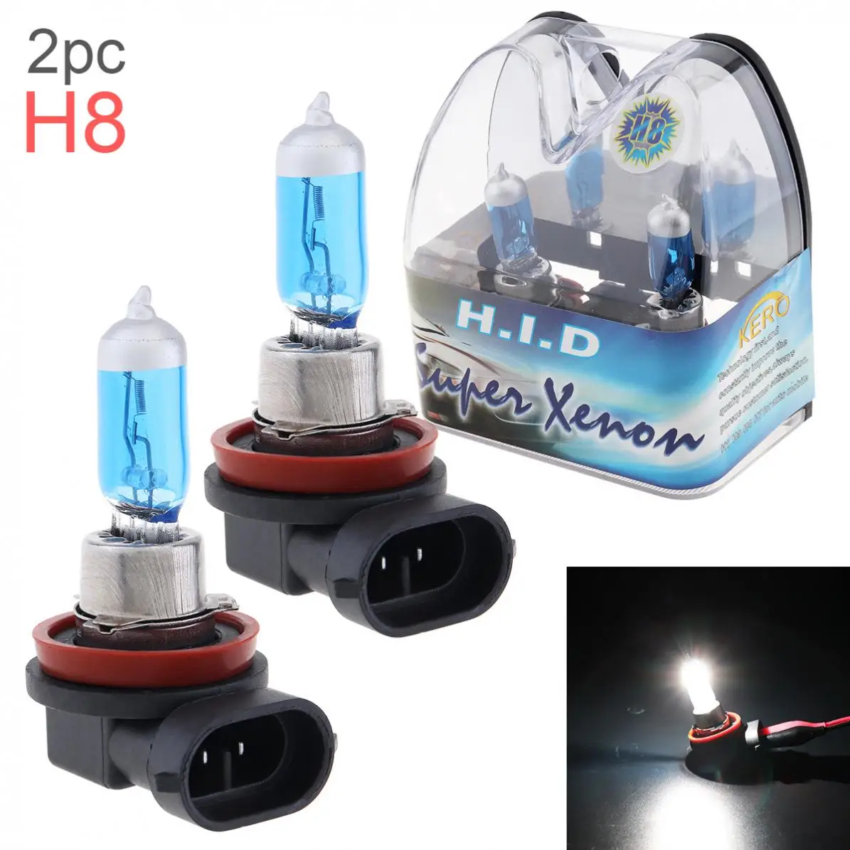 2pcs 12V H8 35W 6000K Universal White Light Super Bright Car Xenon Halogen Lamp Auto Front ...