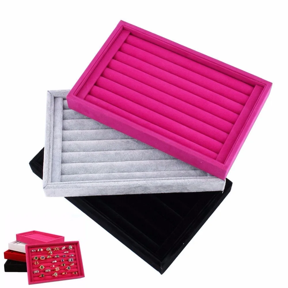 Velvet Jewelry Tray Stackable Ring Earring Tray Display Organizer Box ...