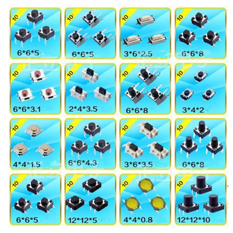 160pcs 16 Types Momentary Tactile Push Button Switch Micro Smd Smt Tact ...