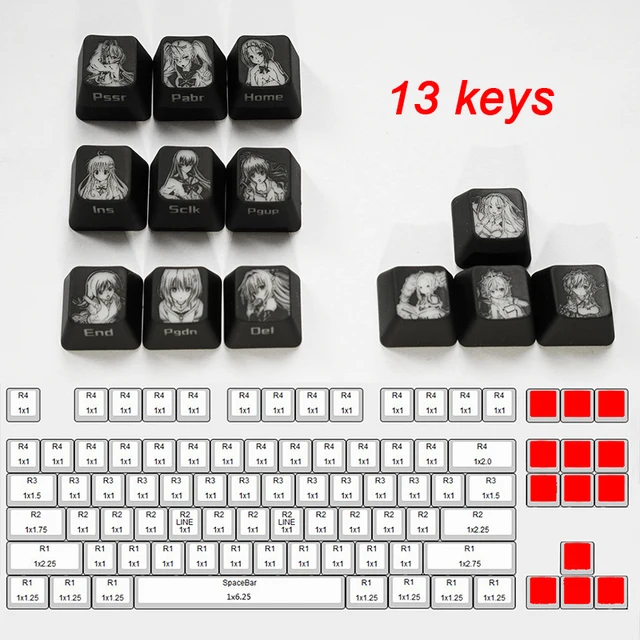 1 Set Custom made Comic Keycaps Mechanical Keyboard Translucent Key Cap ...
