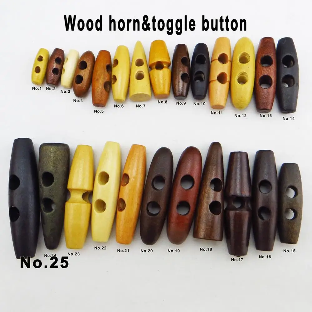 15PCS-20MM-60MM-Brown-Wooden-Horn-Toggle-Clothes-Sewing-Button-Garment ...