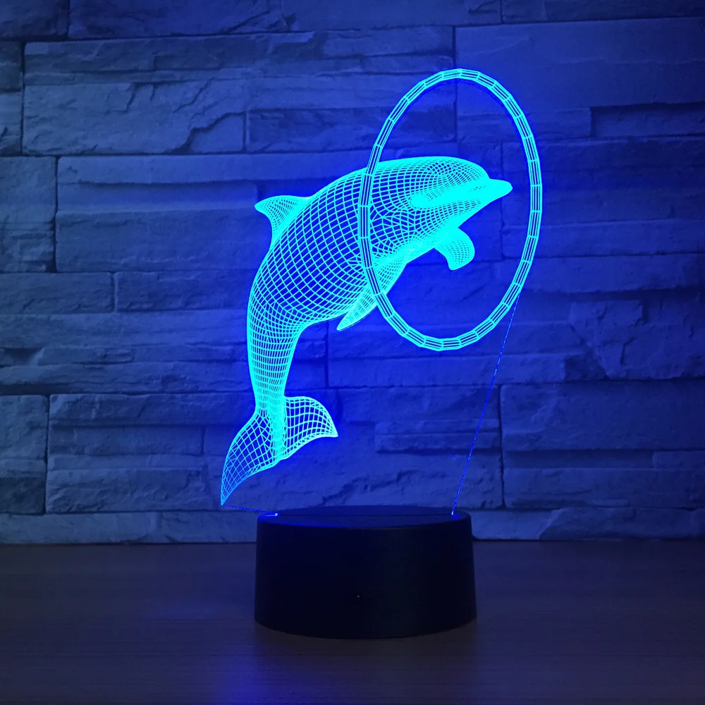 Acrylic 3D Night Light LED Dolphins Lamp uminaria Lampe Fish Animal USB ...