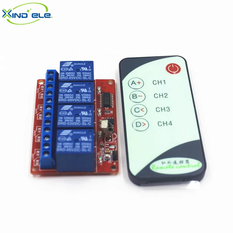 XIND ELE 4 way 5V DC IR Remote Momentary Jog Switch Module + 5 key ...