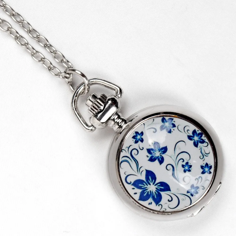 6139 Ceramic Moran Glass Pocket Watch Silver Delicate Cute Women Gift ...