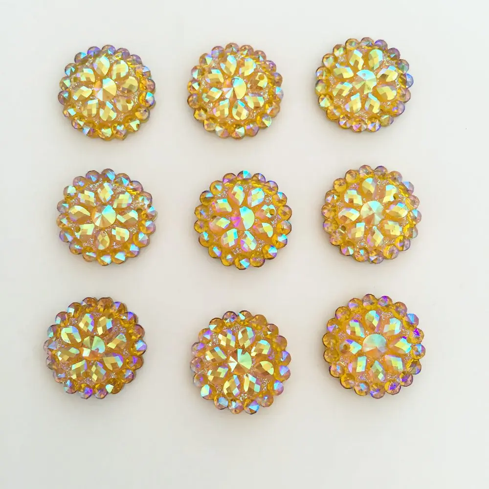 30 pieces/lot) Bling AB Resin Round Flatback Rhinestone Buttons 2 Hole ...