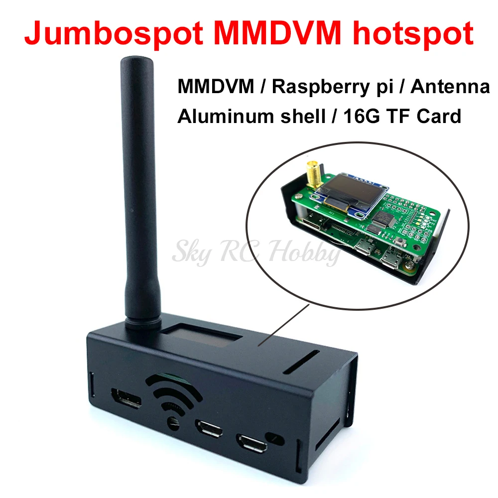 Jumbospot MMDVM 핫스팟 + 라즈베리 파이 + 안테나 + OLED + 블랙 케이스 + 16G TF 카드 QSO 지원 ...