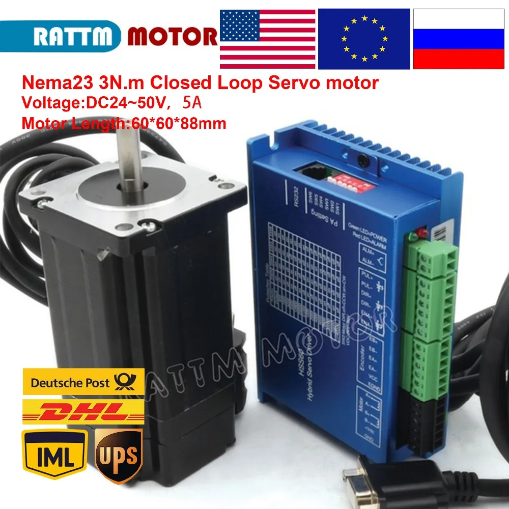 CNC Kit Nema 24 Closed Loop Servo stepper motor 3N.m 5A 88mm (30Kg.cm) + 2HSS60 50VAC 2 Phase ...