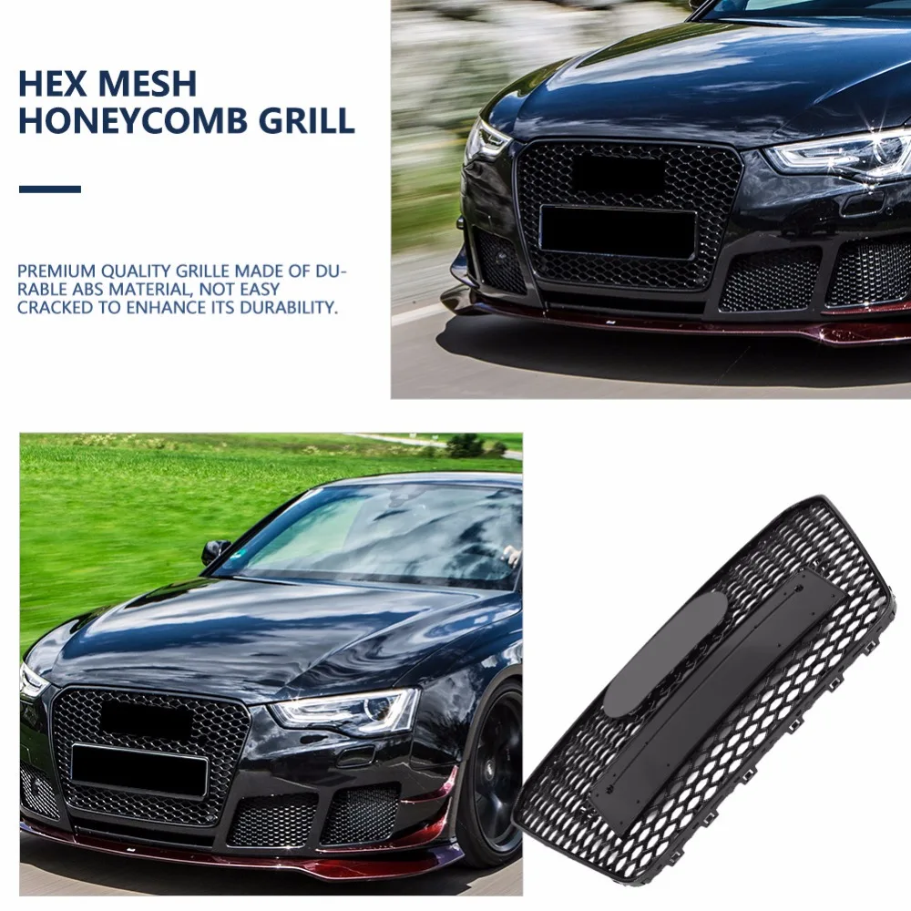for RS5 Style Front Sport Hex Mesh Honeycomb Hood Grill Gloss Black for ...