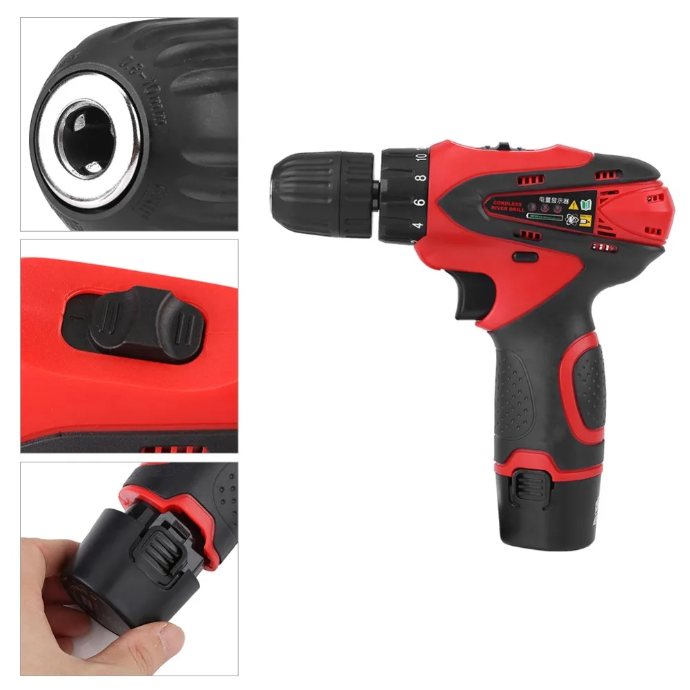 12V Electric Li-ion Battery Cordless Drill High Power Screwdriver ...