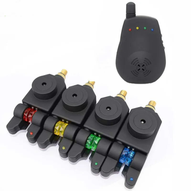 1+4 Wireless Fishing Bite Alarms LED Carp Fishing alarm set wireless ...