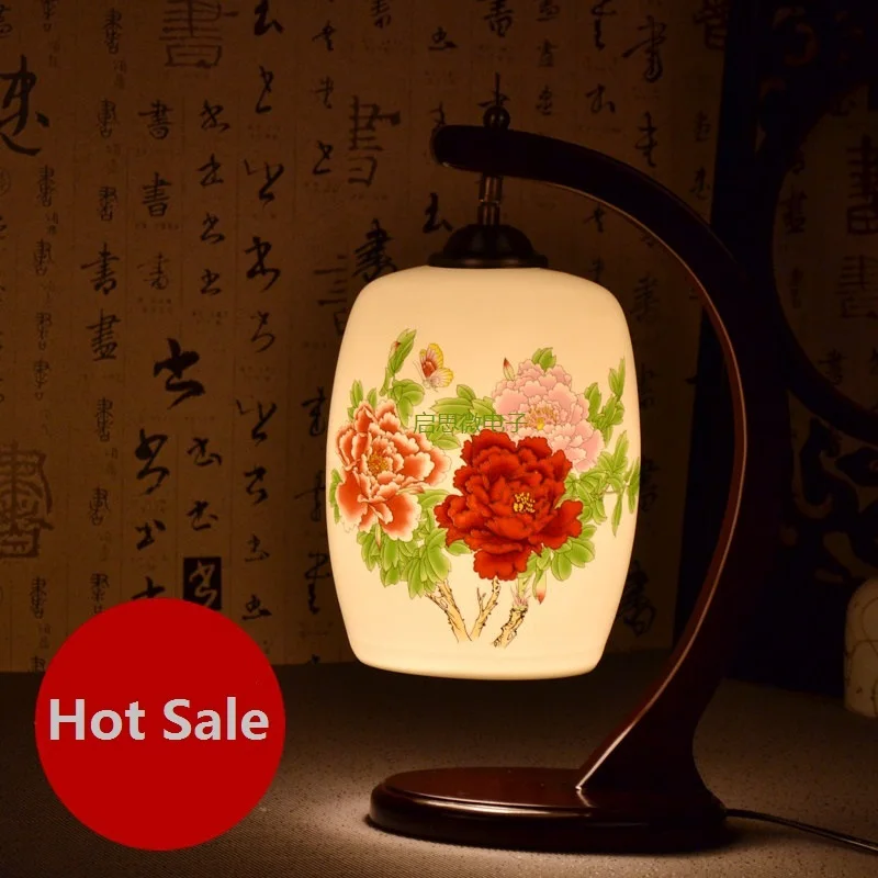New Style Chinese table lamp wooden base e27 holder Ceramics Table Lamp ...